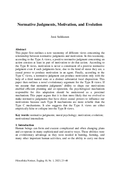 (PDF) Normative Judgments, Motivation, and Evolution