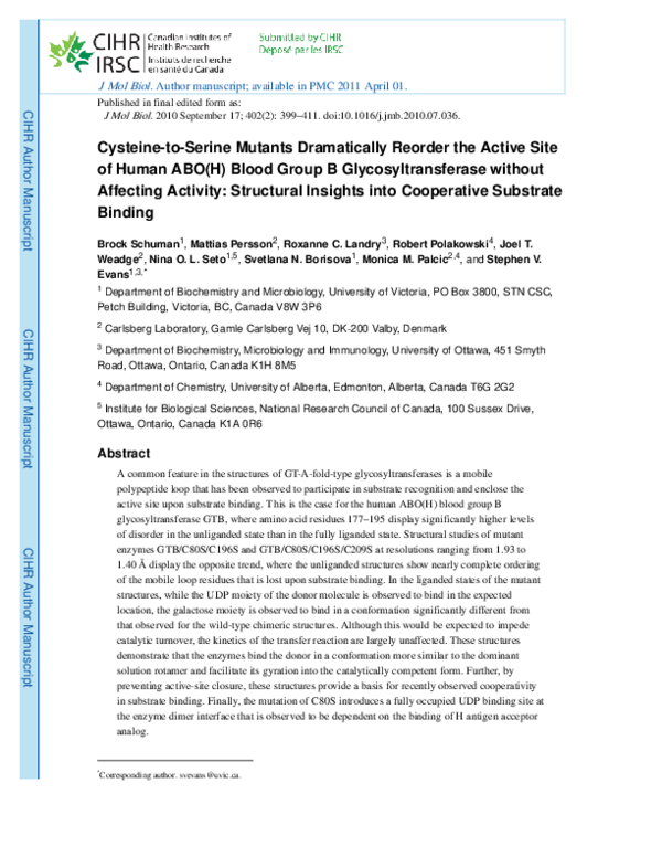 (PDF) Cysteine-to-Serine Mutants Dramatically Reorder the Active Site ...