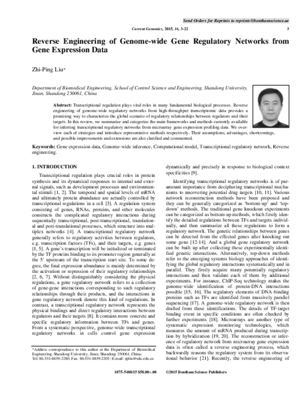 (PDF) Reverse Engineering of Genome-wide Gene Regulatory Networks from Gene Expression Data