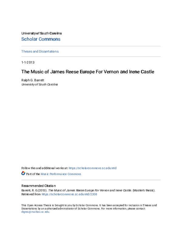 (PDF) The Music of James Reese Europe For Vernon and Irene Castle