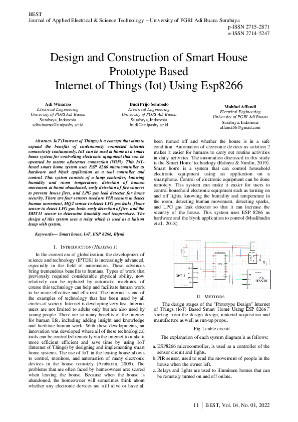 Pdf Design And Construction Of Smart House Prototype Based Internet Of Things Iot Using Esp8266 