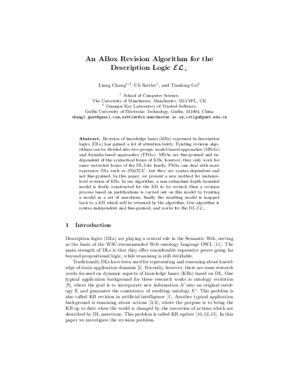 (PDF) An ABox Revision Algorithm for the Description Logic EL_bot