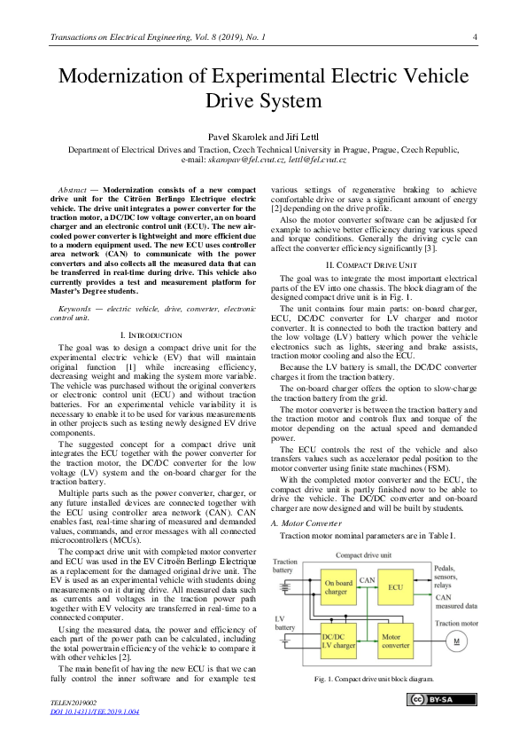(PDF) Modernization of Experimental Electric Vehicle Drive System