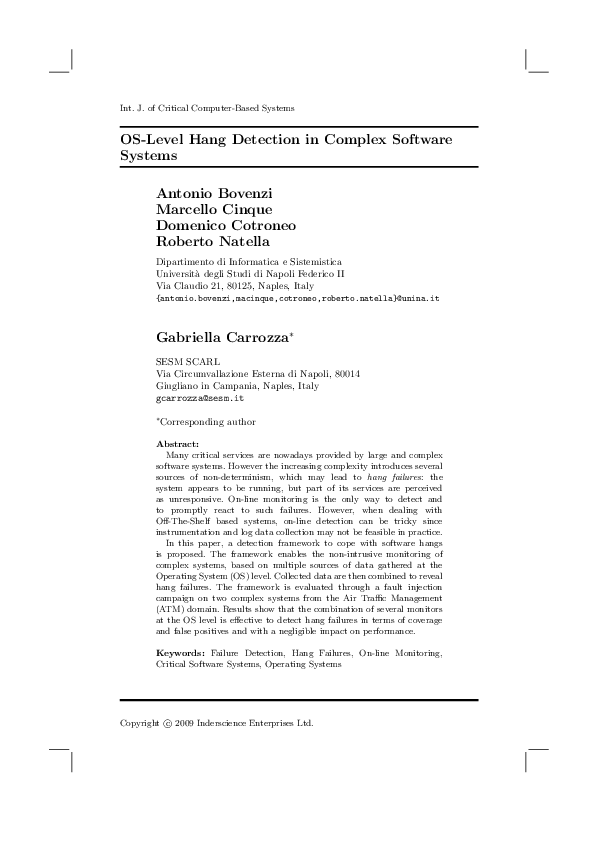 (PDF) OS-level hang detection in complex software systems