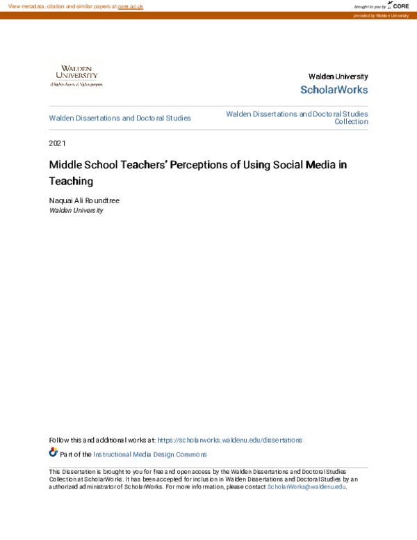 (PDF) Middle School Teachers’ Perceptions of Using Social Media in Teaching