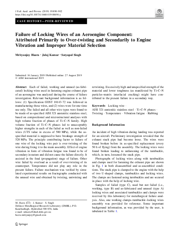 (PDF) Failure of Locking Wires of an Aeroengine Component: Attributed ...