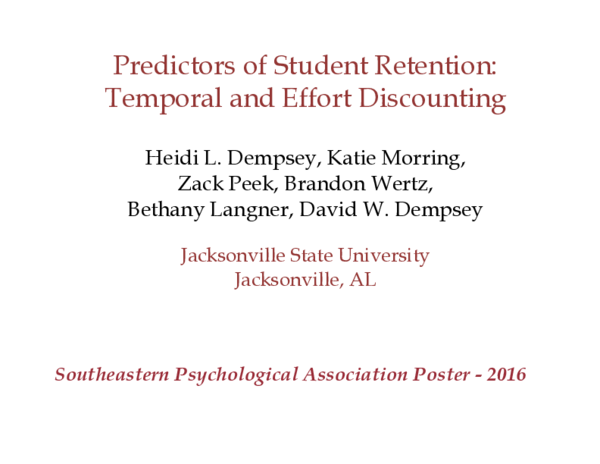 (PDF) Predictors of Student Retention: Temporal and Effort Discounting