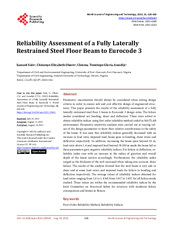 (PDF) Reliability Assessment of a Fully Laterally Restrained Steel ...