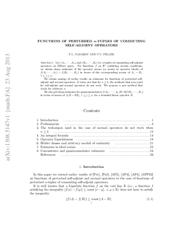 Pdf Functions Of Perturbed N Tuples Of Commuting Self Adjoint Operators