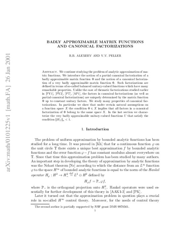 (PDF) Badly approximable matrix functions and cononical factorizations