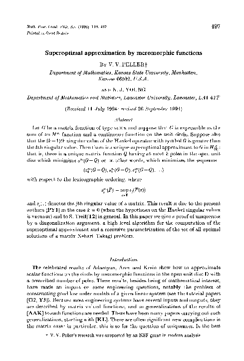 (PDF) Superoptimal approximation by meromorphic functions