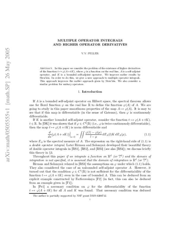 (PDF) Multiple operator integrals and higher operator derivatives