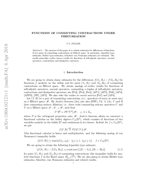 (PDF) Functions of commuting contractions under perturbation