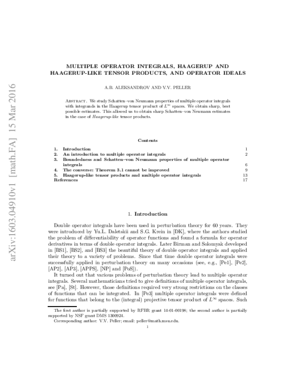 (PDF) Multiple operator integrals, Haagerup and Haagerup‐like tensor ...