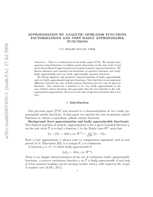 (PDF) Approximation by analytic operator functions. Factorizations and ...