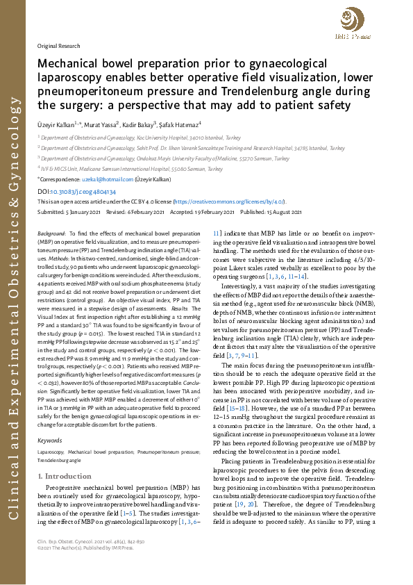 (PDF) Mechanical bowel preparation prior to gynaecological laparoscopy ...