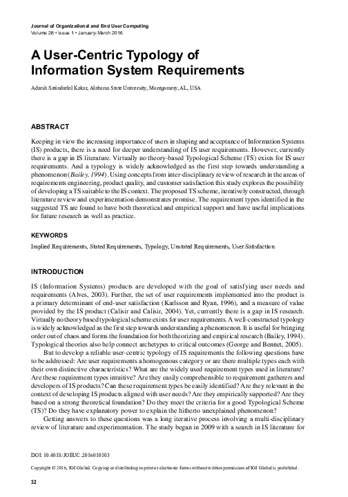 (PDF) A User-Centric Typology of Information System Requirements