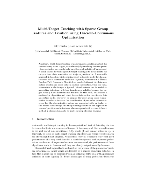 Pdf Multi Target Tracking With Sparse Group Features And Position Using Discrete Continuous