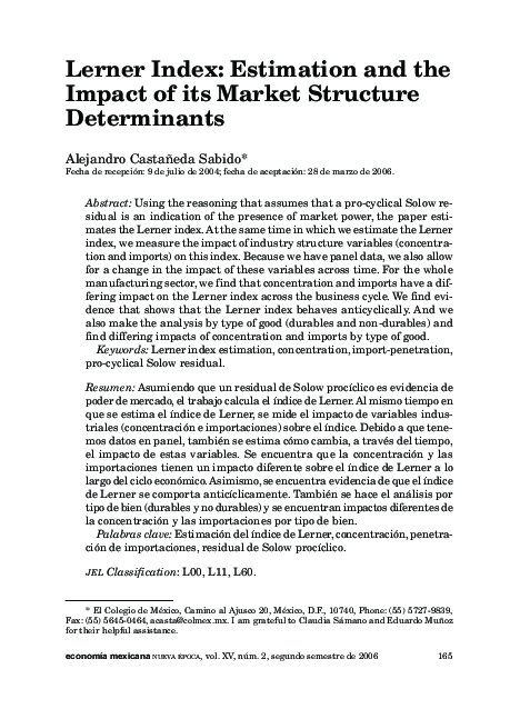 (PDF) Lerner Index. Estimation and the Impact of its Market Structure ...