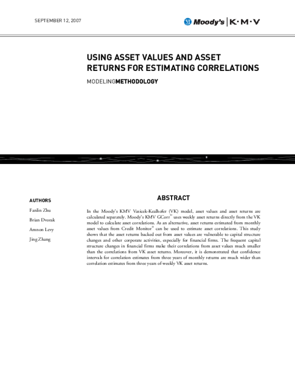 (PDF) Using Asset Values and Asset Returns for Estimating Correlations