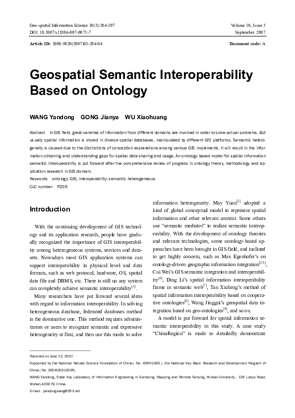 (PDF) Geospatial semantic interoperability based on ontology (PDF) Geospatial semantic interoperability based on ontology