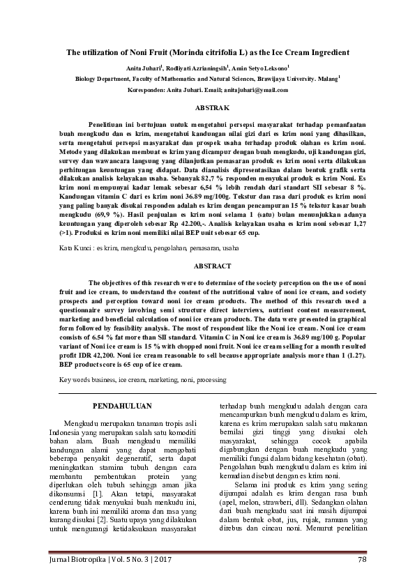 (PDF) The utilization of Noni Fruit (Morinda citrifolia L) As the Ice ...