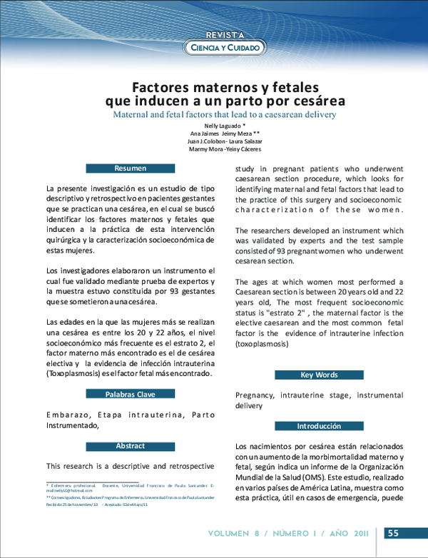(PDF) Factores maternos y fetales que inducen a un parto por cesárea