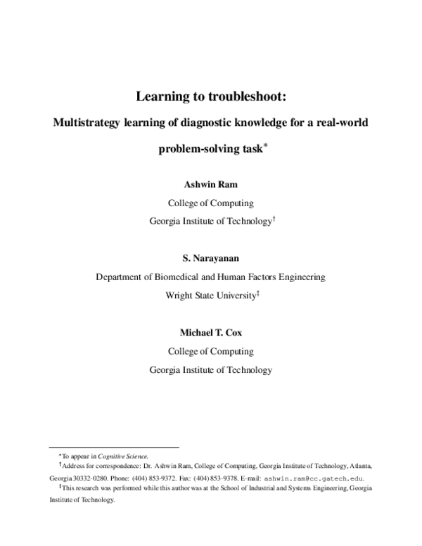 (PDF) Learning to Troubleshoot: Multistrategy Learning of Diagnostic ...
