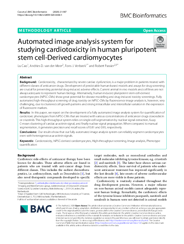 (PDF) Automated image analysis system for studying cardiotoxicity in human pluripotent stem cell ...