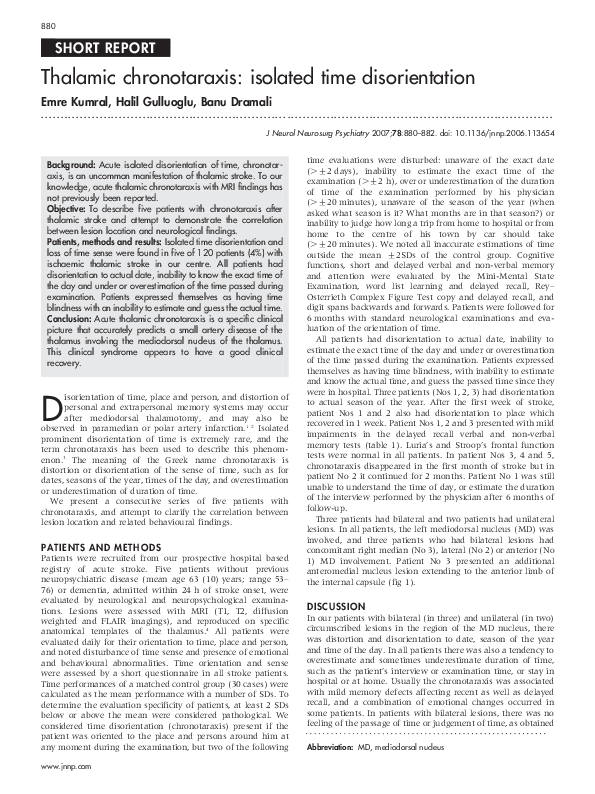 (PDF) Thalamic chronotaraxis: isolated time disorientation