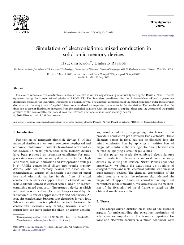(PDF) Simulation of electronic/ionic mixed conduction in solid ionic ...