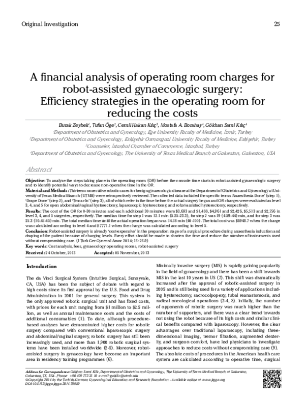 (PDF) A financial analysis of operating room charges for robot-assisted ...