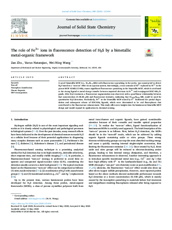 (PDF) The role of Fe3+ ions in fluorescence detection of H2S by a ...