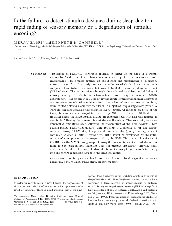 (PDF) Is the failure to detect stimulus deviance during sleep due to a ...