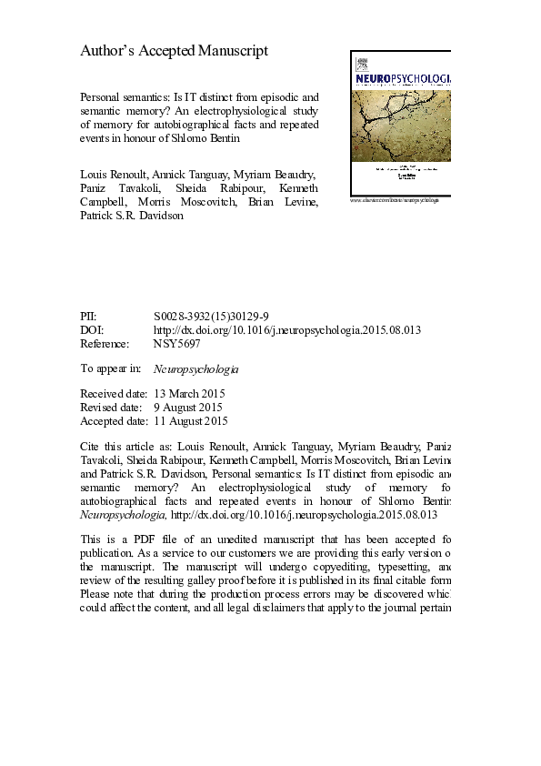 (PDF) Personal semantics: Is it distinct from episodic and semantic ...