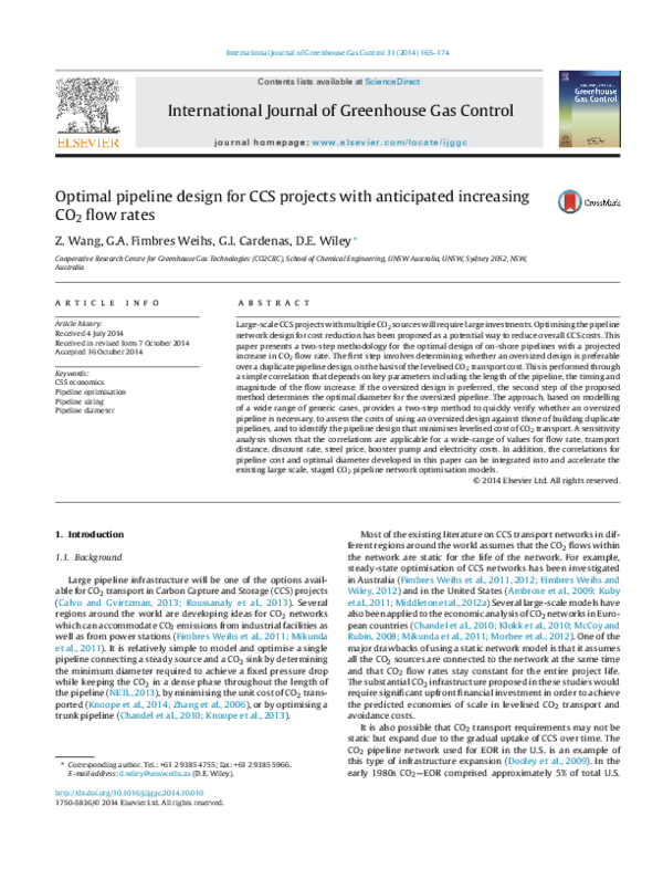 (PDF) Optimal pipeline design for CCS projects with anticipated ...