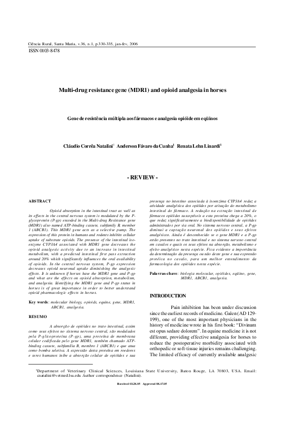 (PDF) Multi-drug resistance gene (MDR1) and opioid analgesia in horses