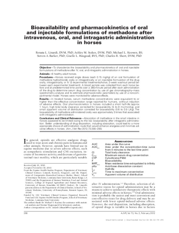 (PDF) Bioavailability and pharmacokinetics of oral and injectable ...