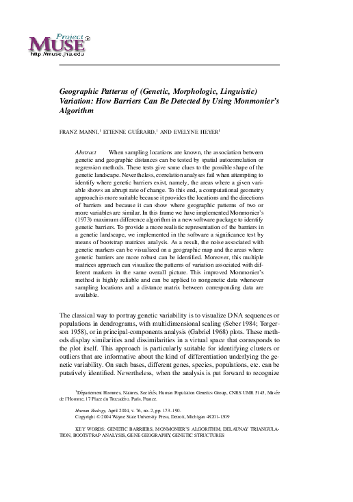 (PDF) Geographic Patterns of (Genetic, Morphologic, Linguistic) Variation: How Barriers Can Be ...
