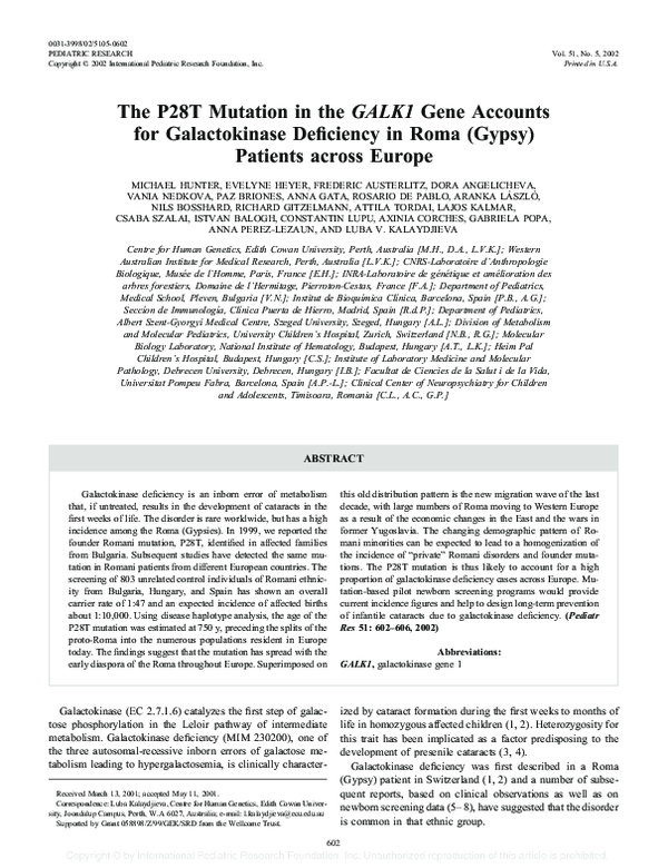 (PDF) The P28T Mutation in the GALK1 Gene Accounts for Galactokinase ...