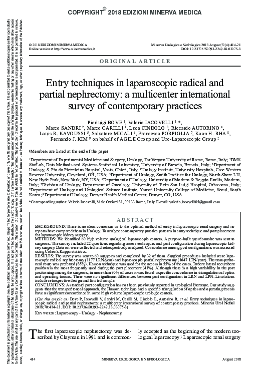 (PDF) Entry techniques in laparoscopic radical and partial nephrectomy: a multicenter ...