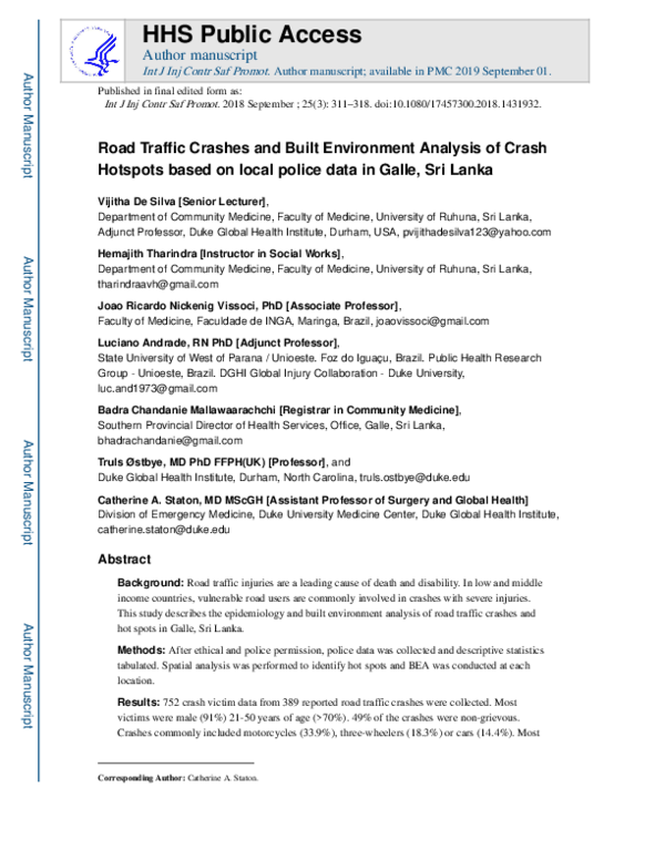 (PDF) Road traffic crashes and built environment analysis of crash hotspots based on local ...