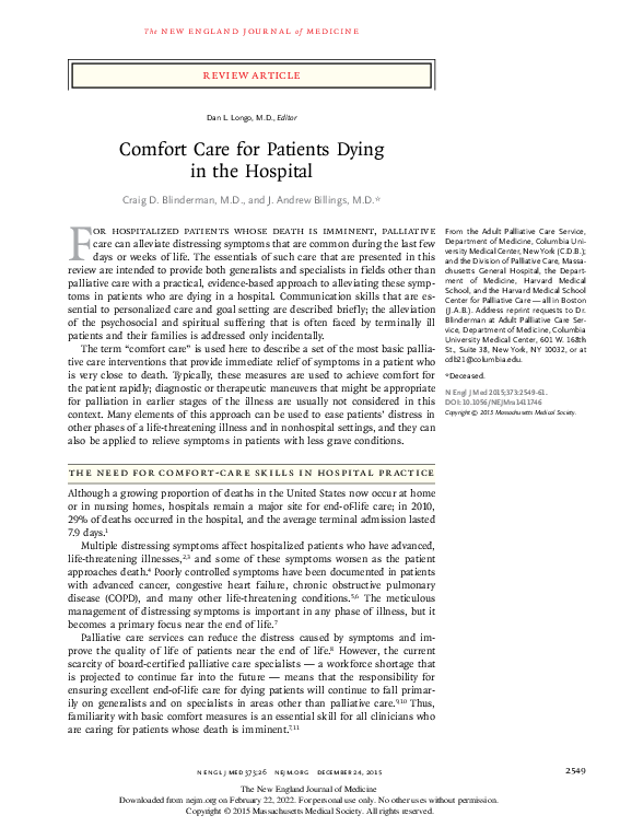(PDF) Comfort Care for Patients Dying in the Hospital