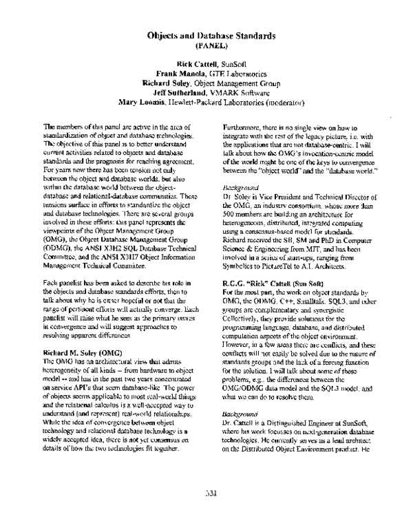 (PDF) Objects and database standards (panel)