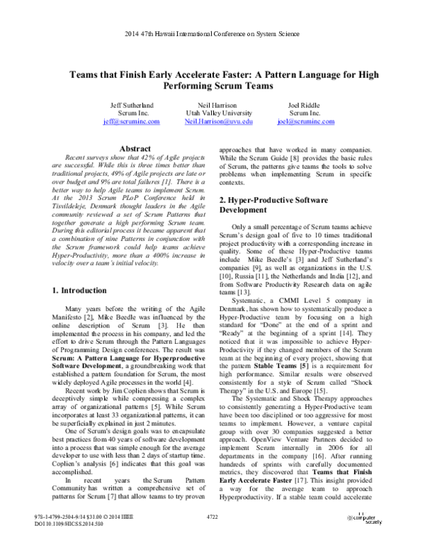 (PDF) Teams That Finish Early Accelerate Faster: A Pattern Language for High Performing Scrum Teams