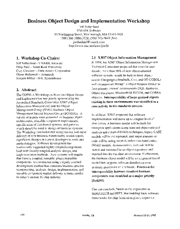 (PDF) Business object design and implementation workshop