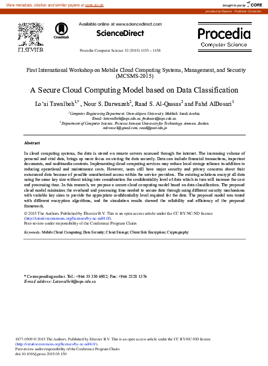 Pdf A Secure Cloud Computing Model Based On Data Classification