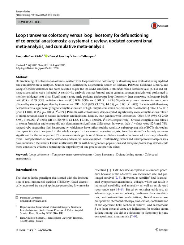 Pdf Loop Transverse Colostomy Versus Loop Ileostomy For Defunctioning Of Colorectal