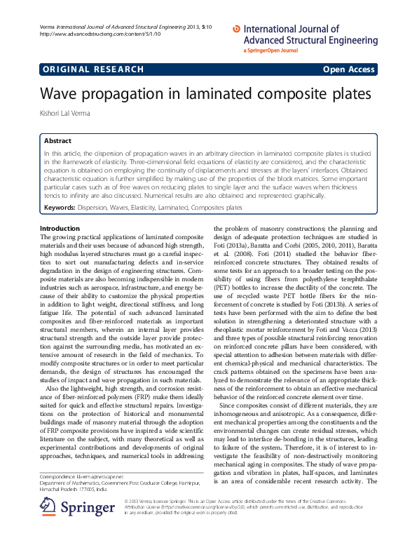 Pdf Wave Propagation In Laminated Composite Plates Using Higher Order Theory