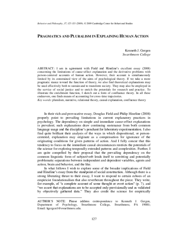 (PDF) Pragmatics and Pluralism in Explaining Human Action